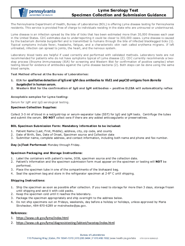 Fillable Online Lyme Serology Test Specimen Collection and Submission ...