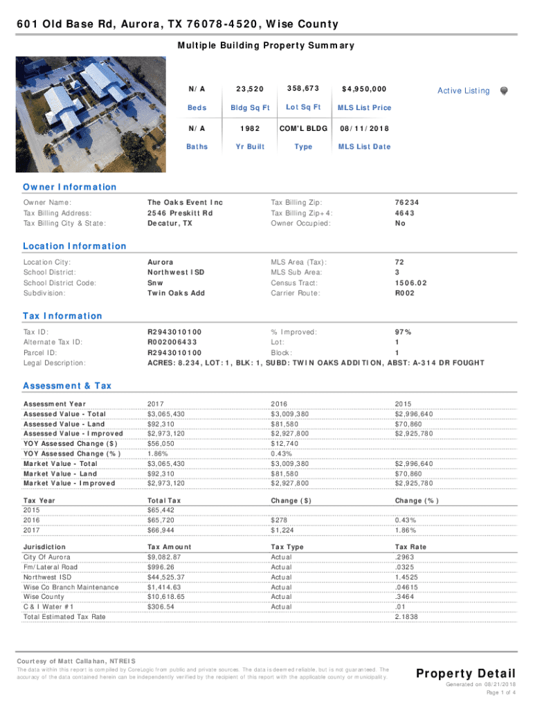 Fillable Online 601 Old Base Rd, Aurora, TX 76078-4520, Wise County ...