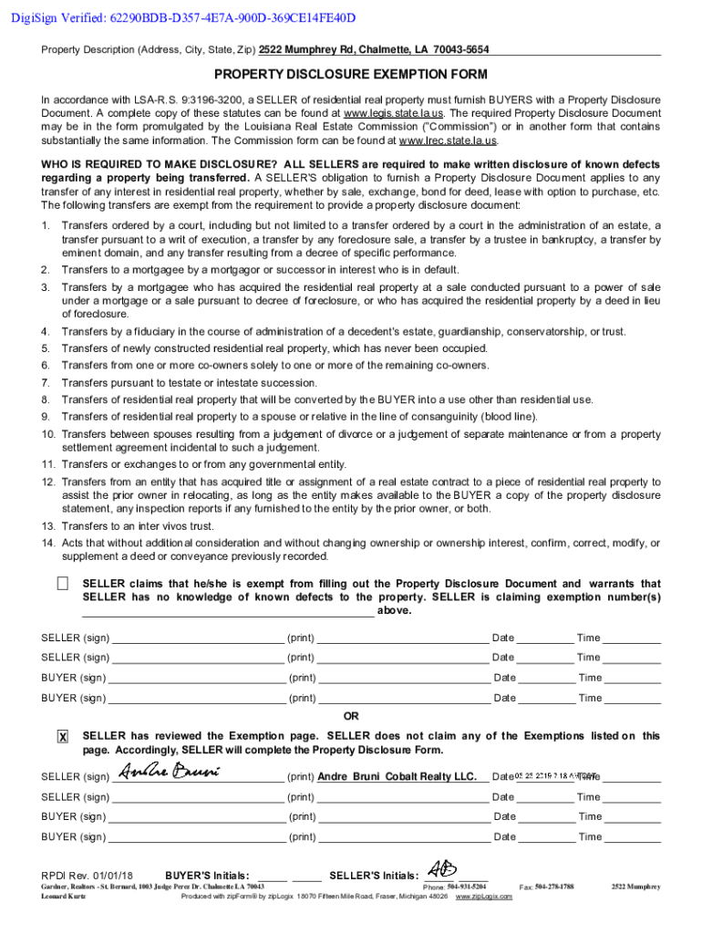 Fillable Online PROPERTY DISCLOSURE EXEMPTION FORM ... - LoopNet Fax ...