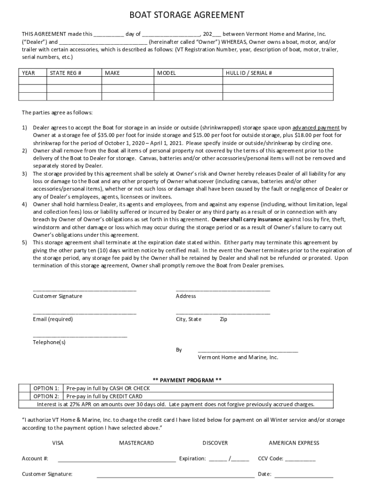 Fillable Online 2020 Storage Agreement Fax Email Print - pdfFiller