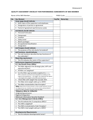 Fillable Online quality assessment checklist for performance ... - DPSA ...