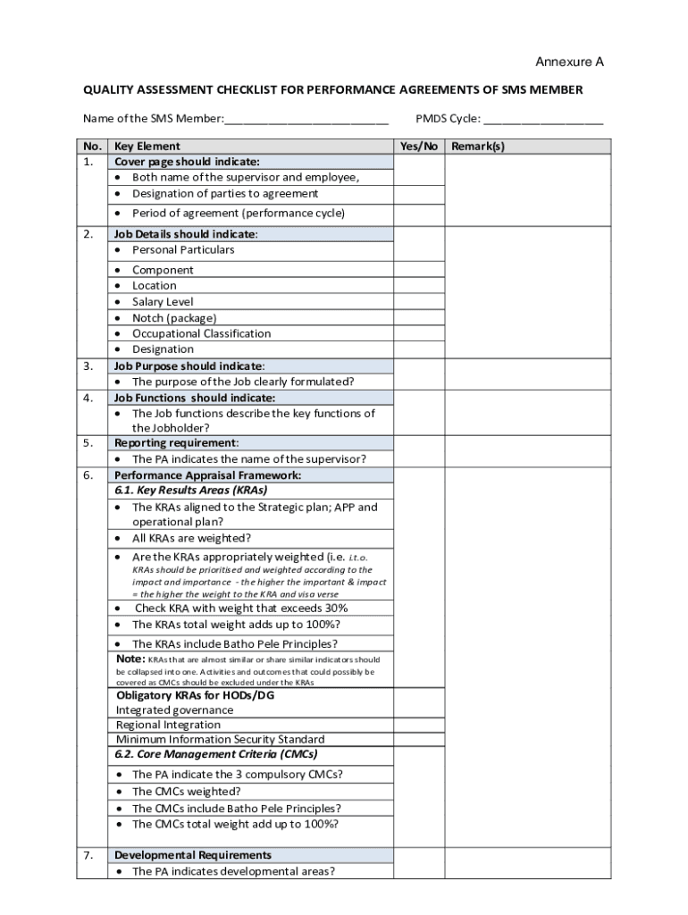 Fillable Online quality assessment checklist for performance ... - DPSA ...