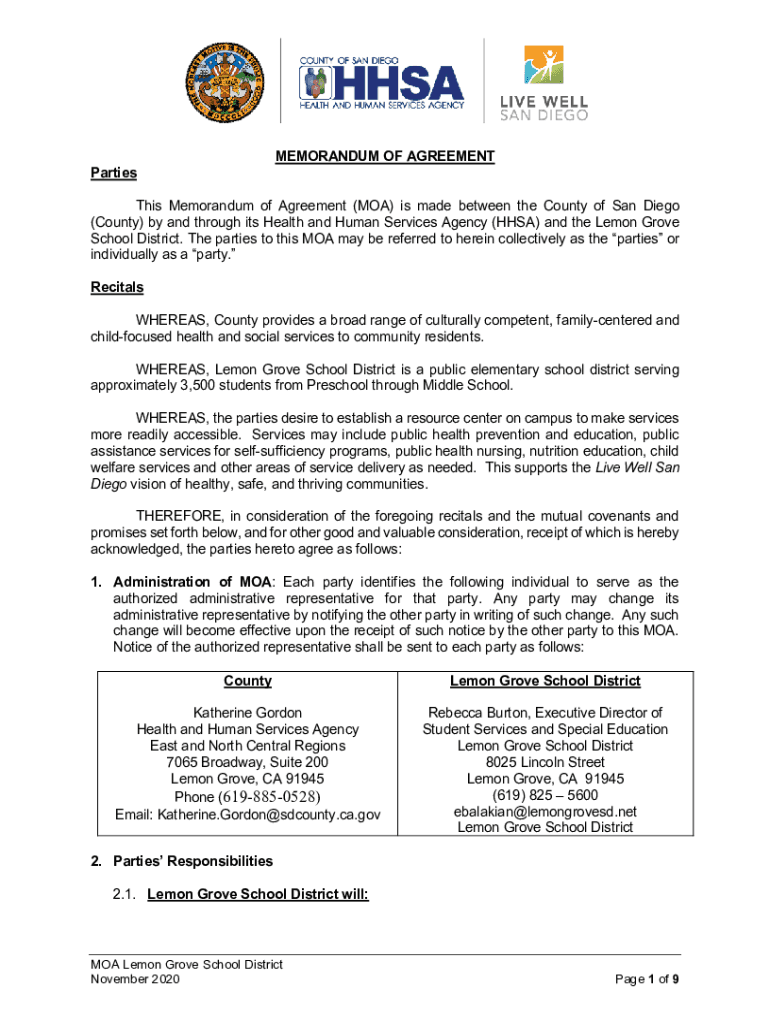 Fillable Online This Memorandum of Agreement (MOA) is made between the ...
