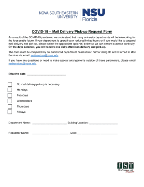 Fillable Online Mail Delivery/Pick-up Request Form - Nova Southeastern ...