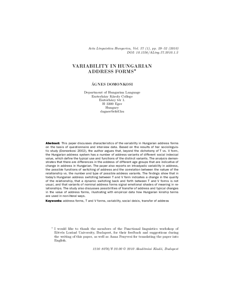 Fillable Online Variability in Hungarian address forms Fax Email Print ...