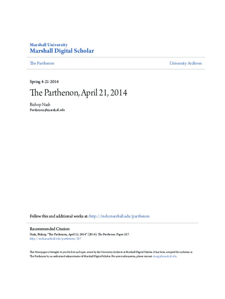 Fillable Online The Parthenon - Marshall Digital Scholar - Marshall University Fax Email Print ...