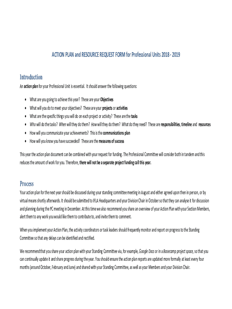 Fillable Online ACTION PLAN and RESOURCE REQUEST FORM for Professional ...