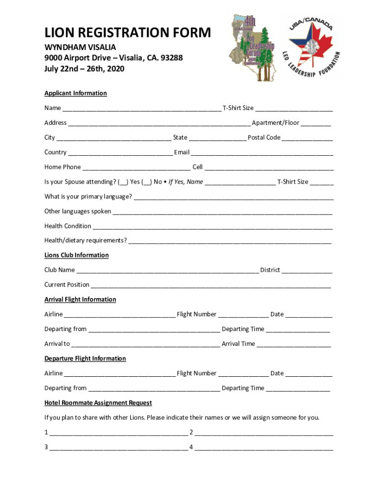 Fillable Online PDF lion registration form - USA/Canada Leo Leadership ...