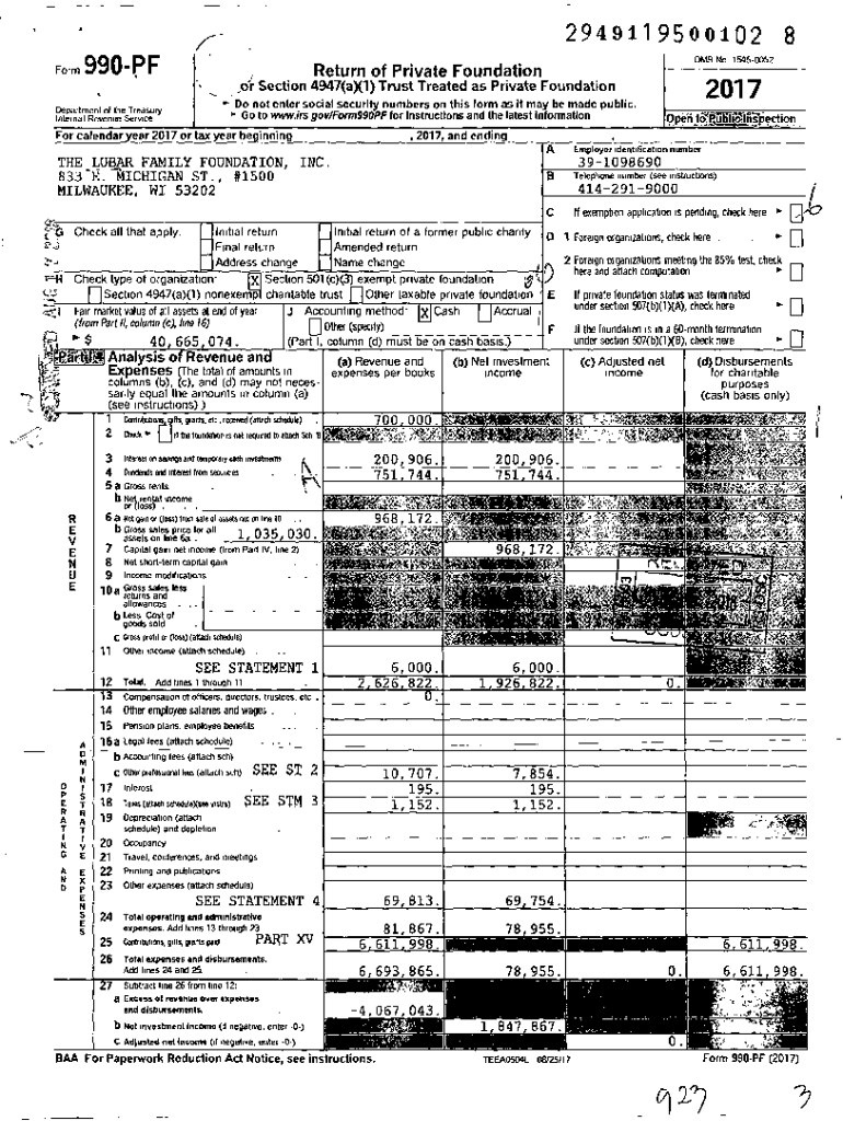 Fillable Online Form 990-PF 2949119500102 8 - Foundationcenter Fax ...