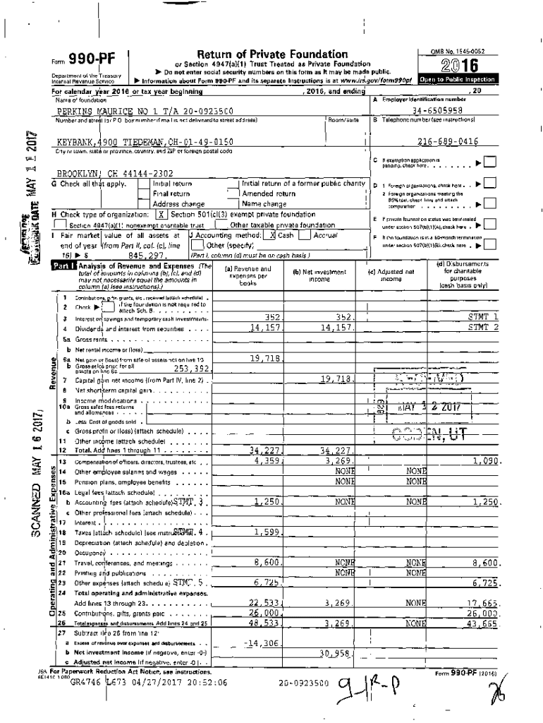 Fillable Online 990-PF Return of Private Foundation OMB No 1545-0052 ...