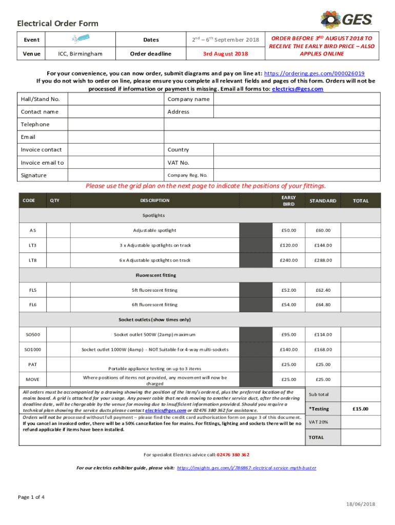 Fillable Online warwick ac Additional electrical item order form Fax ...