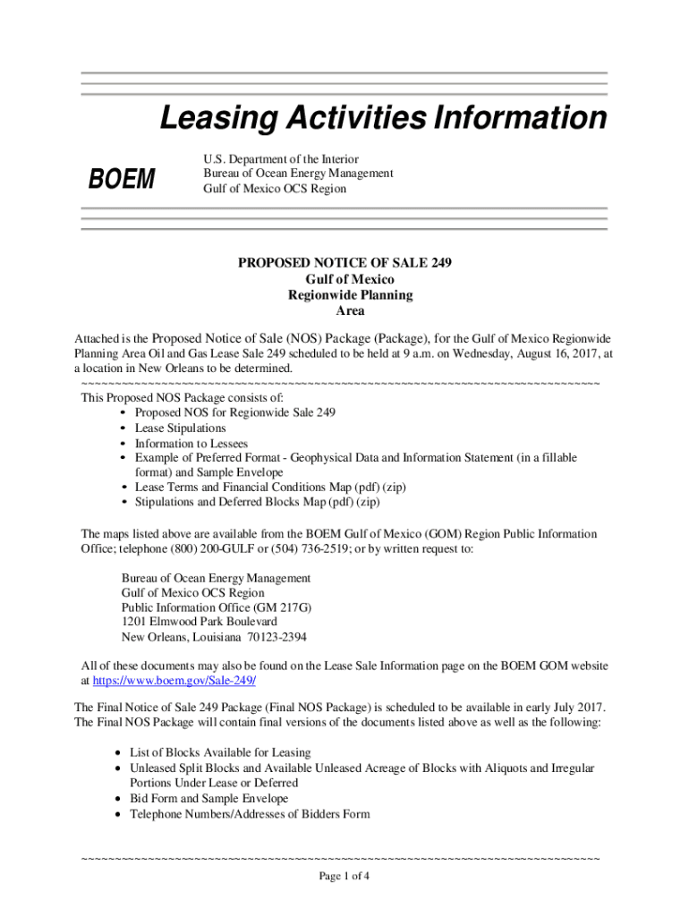 Fillable Online Leasing Activities Information BOEM Bureau of Ocean ...