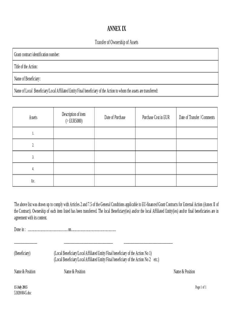 Annex G IX Transfer of ownership of assets - ec europa Doc Template ...