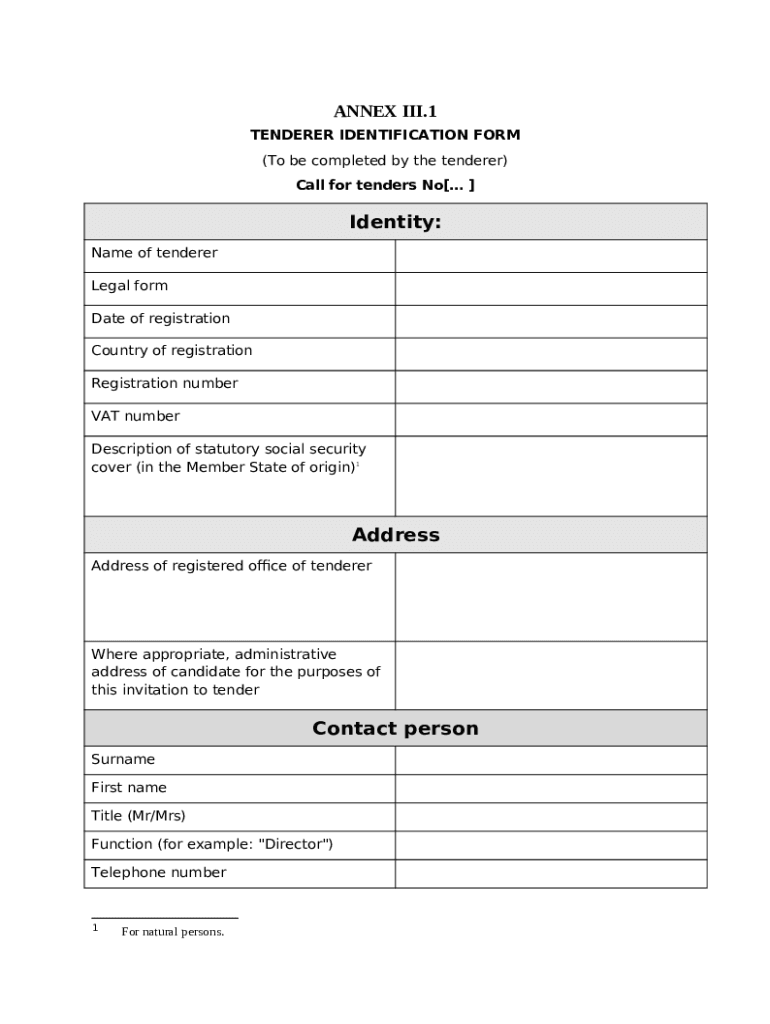 Tenderer identification - ec europa Doc Template | pdfFiller