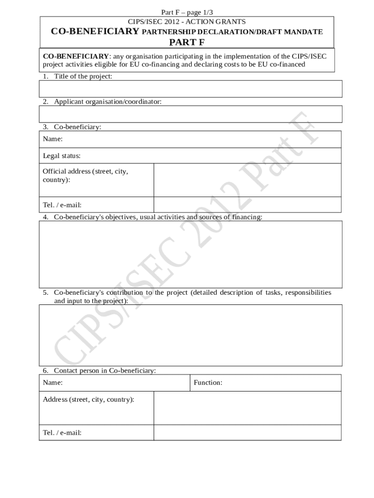 Part F - Co-beneficiary Partnership Declaration/Draft Mandate - ec ...
