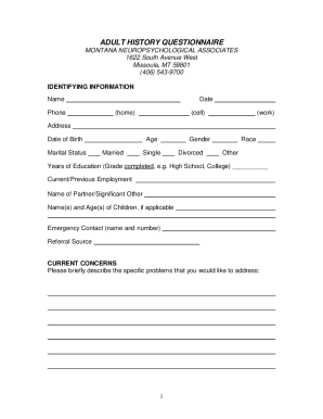 Fillable Online ADULT PERSONAL HISTORY QUESTIONNAIRE Fax Email Print ...