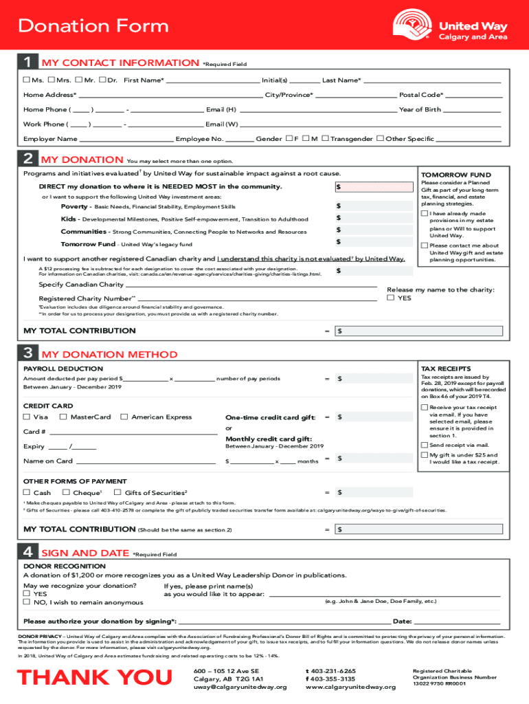 Fillable Online Donation Form Template for Word - Vertex42.com Fax ...