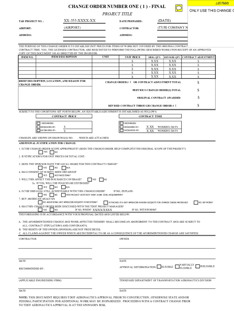 Fillable Online Final Change Order Form Fax Email Print - pdfFiller