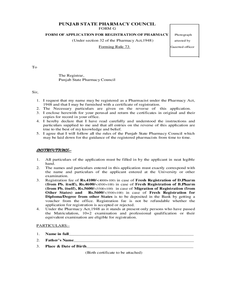 Fillable Online Form Of Application For Registration Of Pharmacy ...