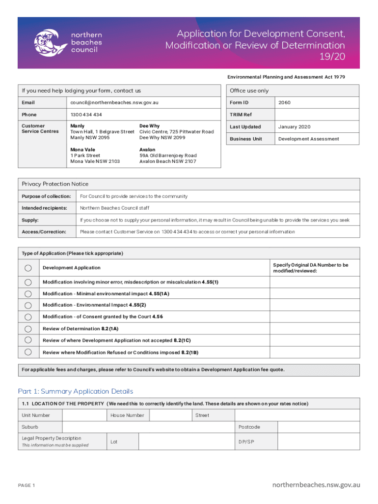 Fillable Online Application for Development Consent, Modification or ...