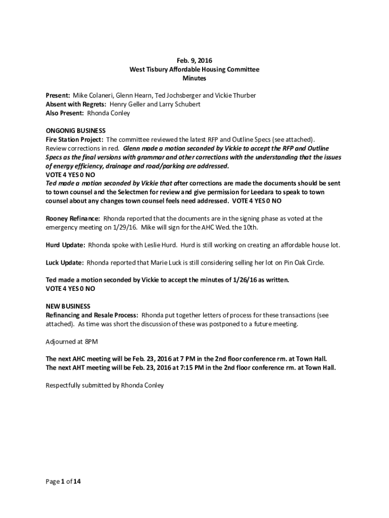 Fillable Online Present: Mike Colaneri, Glenn Hearn, Ted Jochsberger ...