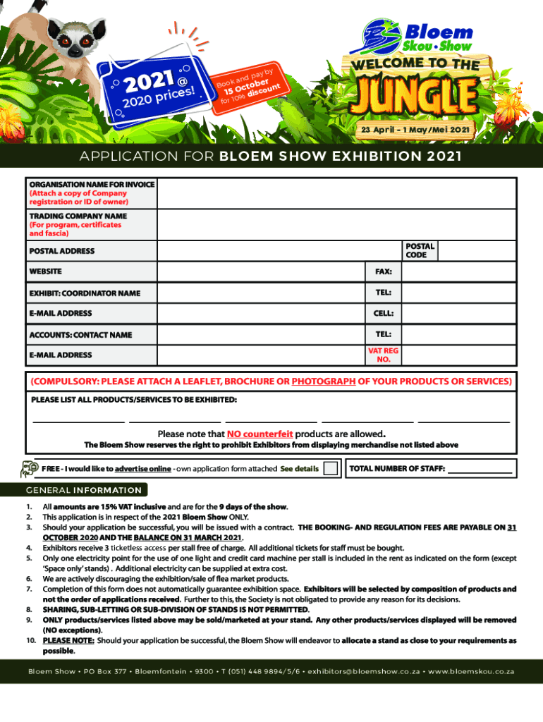 Fillable Online Application Form Bloem Show 2021 Fax Email Print ...