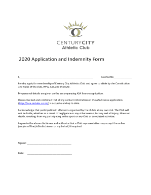 Fillable Online 2020 Application and Indemnity Form Fax Email Print ...