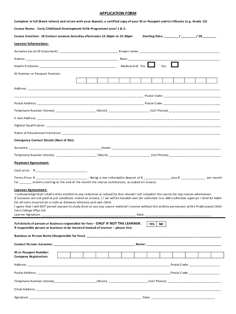 Fillable Online APPLICATION FORM - Early Childhood Development South ...