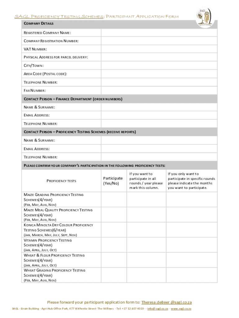 Fillable Online Proficiency Testing Participant Application Form Fax ...