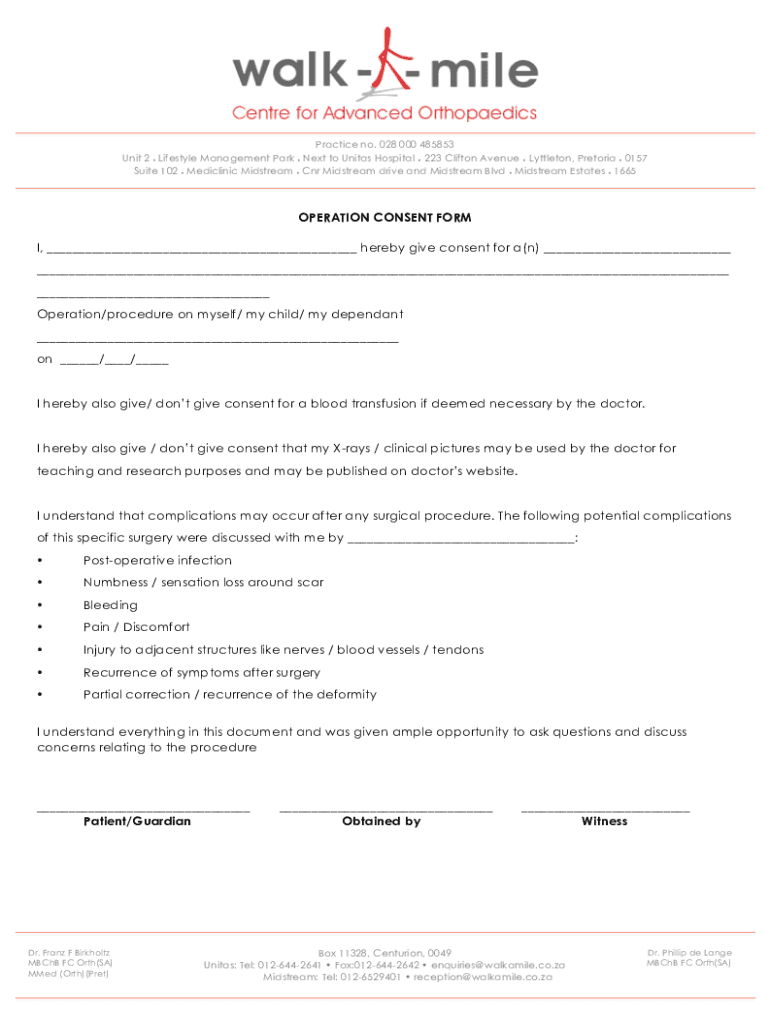 Fillable Online OPERATION CONSENT FORM Fax Email Print - pdfFiller