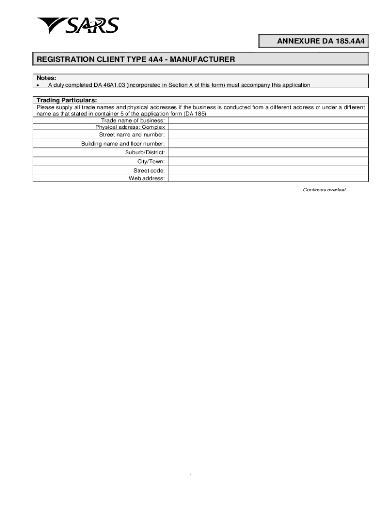 Fillable Online ANNEXURE DA 185.4A2 REGISTERING CLIENT TYPE 4A2 ...