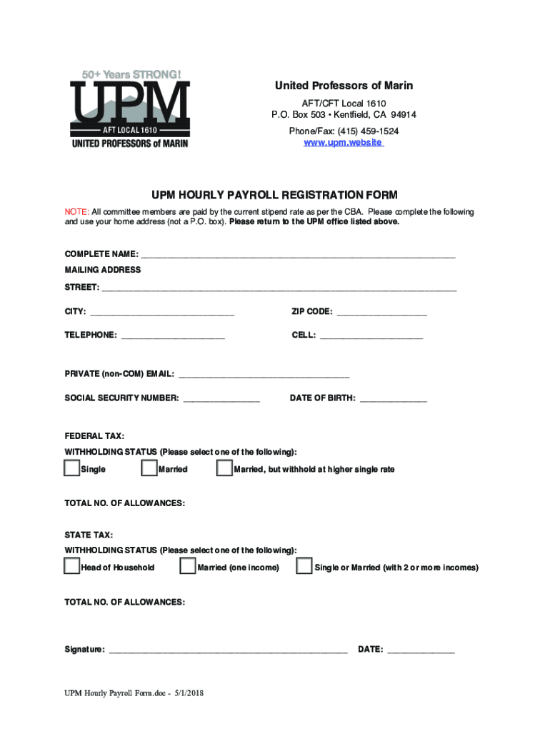 Fillable Online UPM Hourly Payroll Registration Form Fax Email Print - pdfFiller