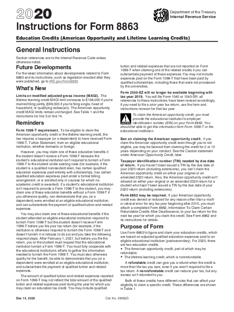 Printable Irs Form 8863 Instructions Printable Forms Free Online