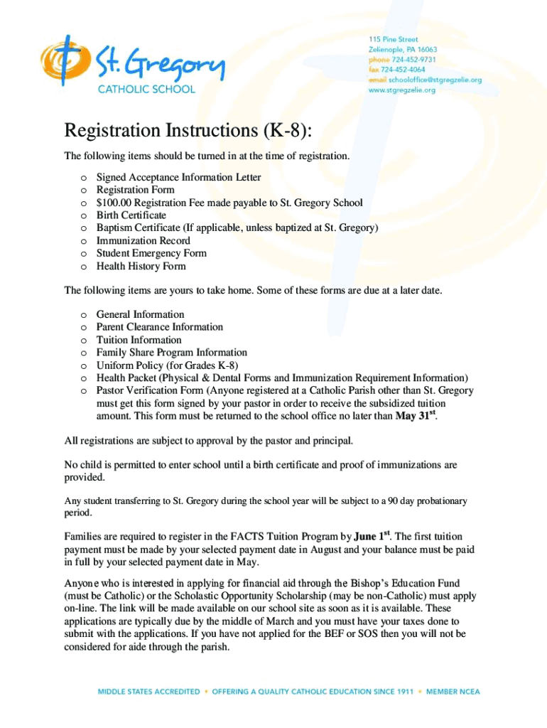Fillable Online Registration Instructions (K-8): Fax Email Print ...