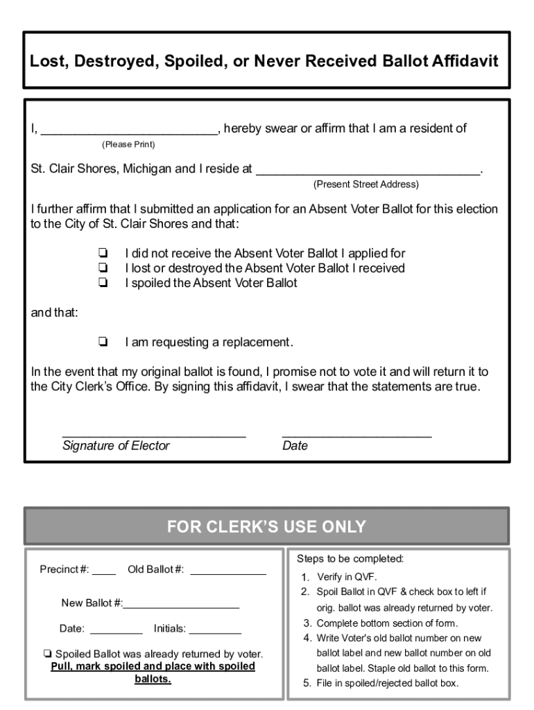 Fillable Online Lost, Destroyed, Spoiled, or Never Received Ballot ...