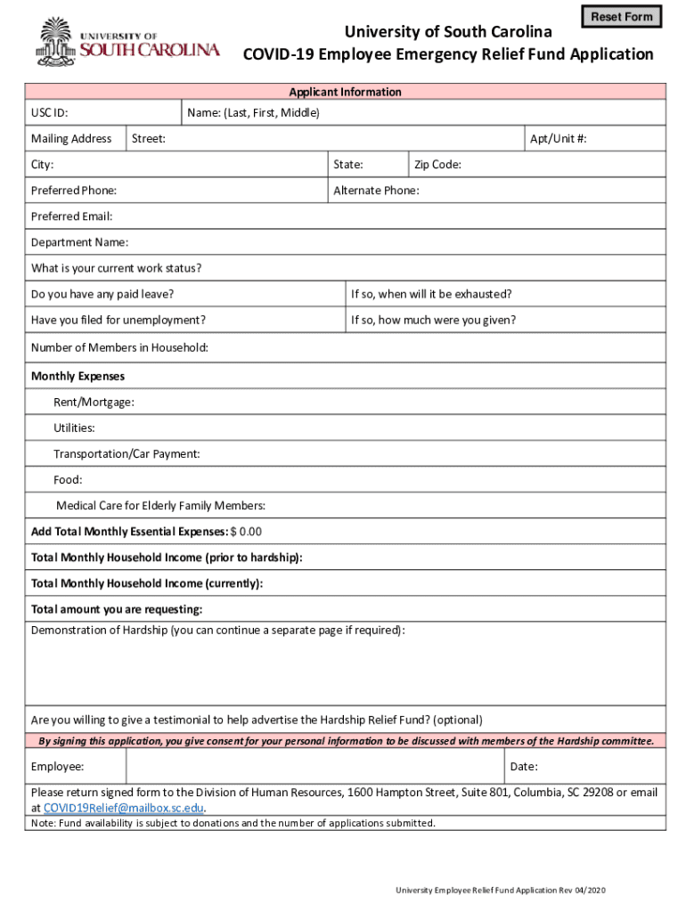 Fillable Online COVID-19 Employee Hardship Relief Fund Application Fax ...