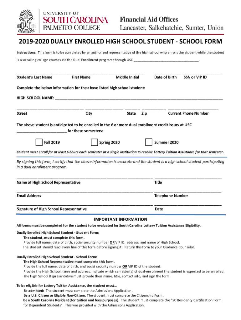 Fillable Online 2020-2021 DUALLY ENROLLED HIGH SCHOOL STUDENT - SCHOOL ...