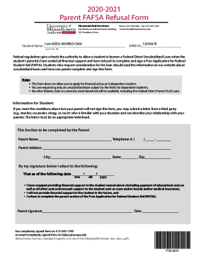 Fillable Online Parent FAFSA REFUSAL 21 - UMass Amherst Fax Email Print - pdfFiller