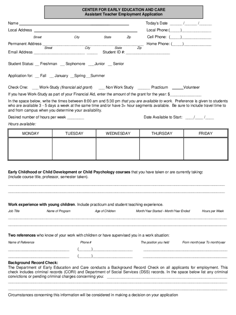 Fillable Online Application for Early Education Center Teacher - lausd ...