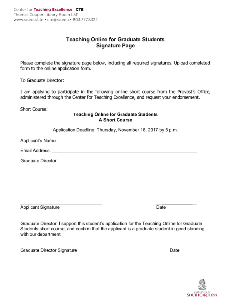 Fillable Online Teaching Online for Graduate Students Signature Page ...