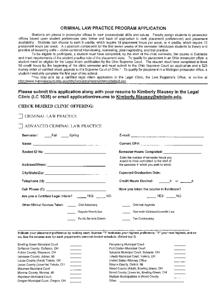 Fillable Online CRIMINAL LAW PRACTICE PROGRAM APPLICATION ... Fax Email Print - pdfFiller