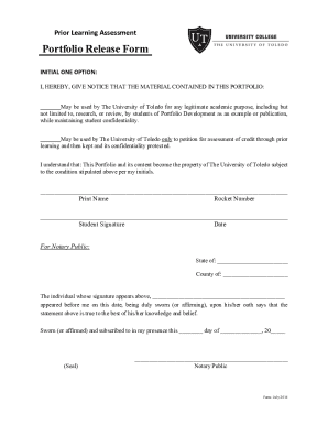 Fillable Online Portfolio Release Form - The University of Toledo Fax ...