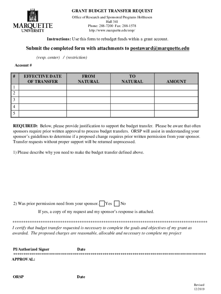 Fillable Online Grant Budget Transfer Form Fax Email Print - pdfFiller