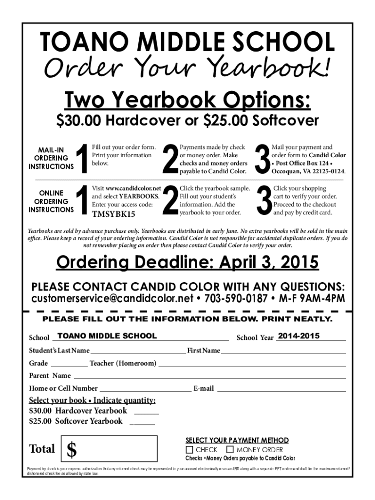 Fillable Online toano MIDDLE SCHooL Fax Email Print - pdfFiller