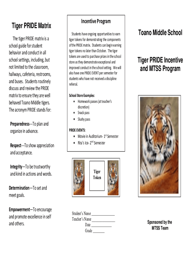 Fillable Online Tiger PRIDE Matrix Toano Middle School Tiger PRIDE ...