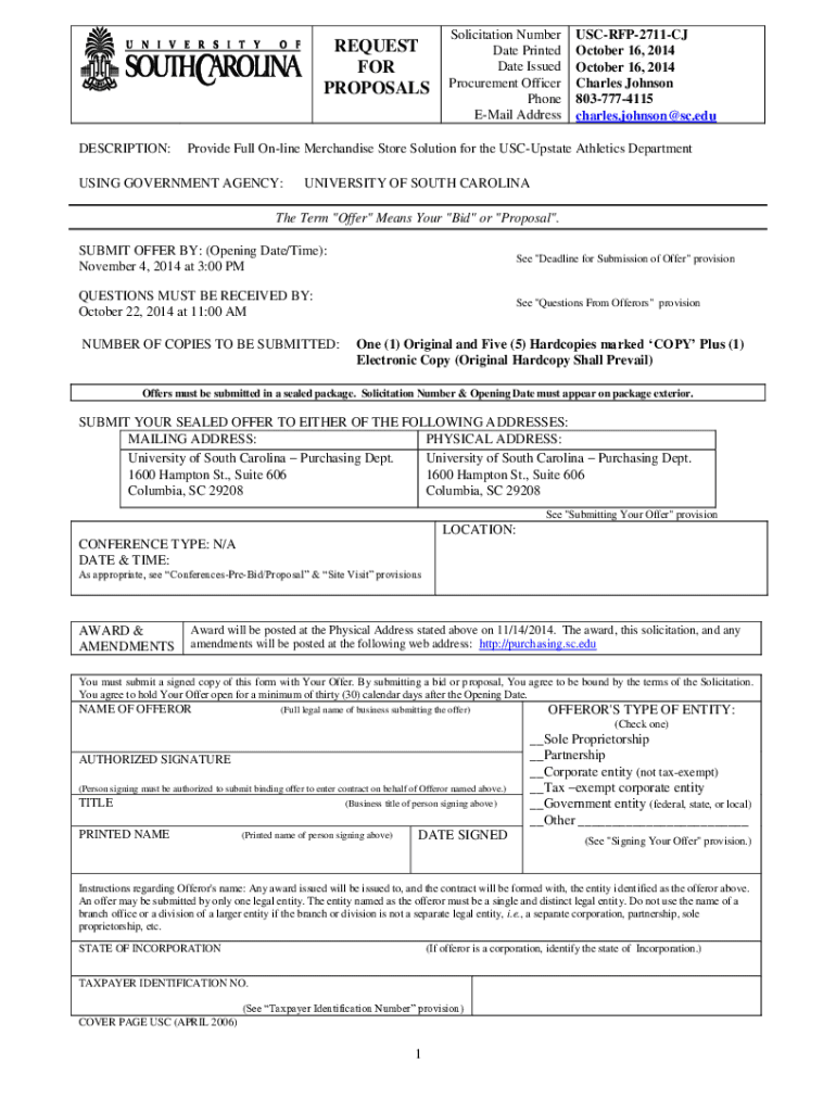 Fillable Online SOLICITATION INFORMATION SUBMISSION DEADLINE FOR ...