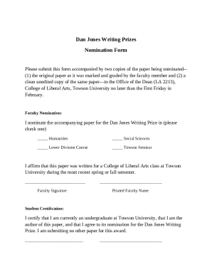 Dan Jones Writing Prizes Nomination Doc Template | pdfFiller