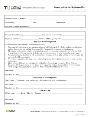 Fillable Online Office of Human Resources Request for Extended Sick ...