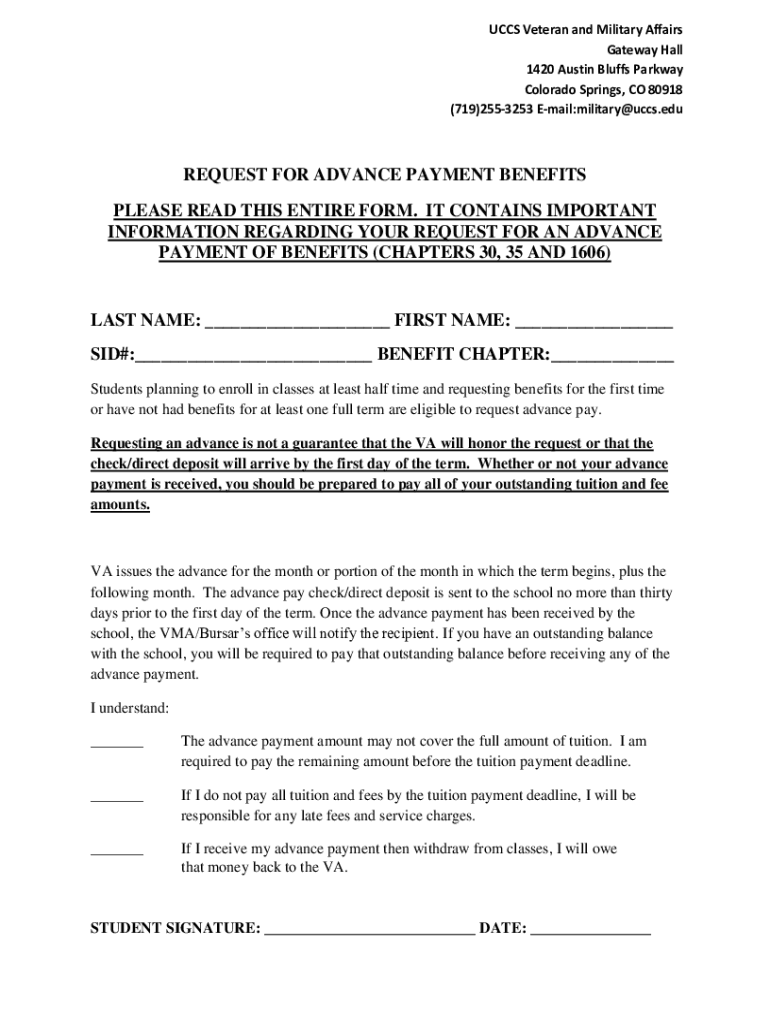 Fillable Online REQUEST FOR ADVANCE PAYMENT BENEFITS PLEASE READ THIS ...