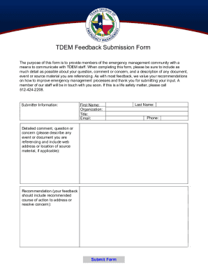Fillable Online TDEM Feedback Submission Form - Texas Emergency ...
